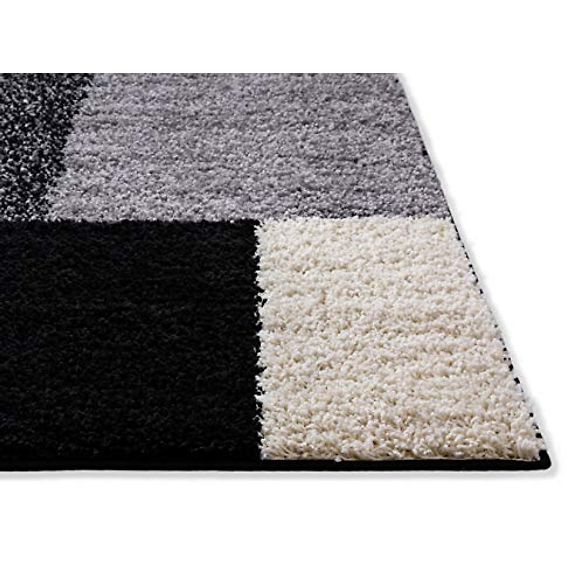 ruglots Modern Shag Geometric 5x7 (5' x 7'2'') Area Rug Cubes Black & Cream Plush Shag Blocks & Squares Plush Shag Easy Care Thick Soft Plush Living Room
