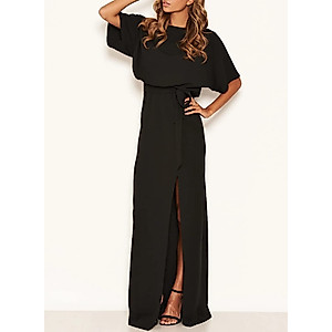 Happy Sailed Womens Batwing Sleeve Tie Waist Long Maxi Dress Side Split Formal Party Dresses Evening Gown Black Medium