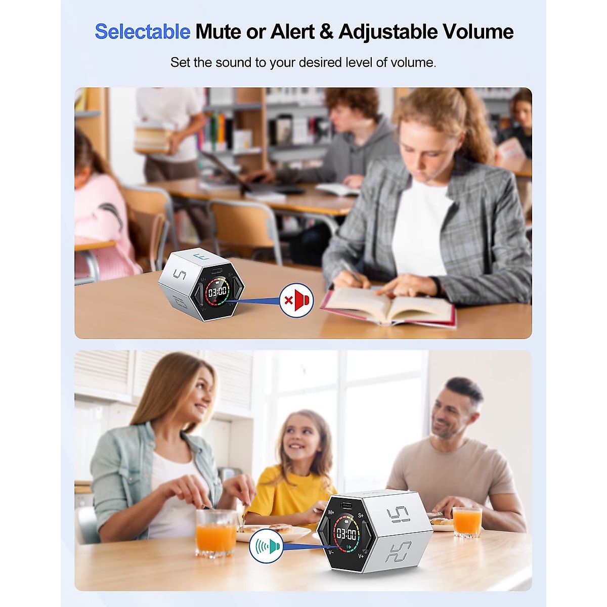 Ticktime Pro Pomodoro Timer, Productivity Cube Timer, Magnetic Flip Timer, Pause & Resume, Mute, Vibrate & Adjustable Sound Alert, for Task, Work, ADHD, 1/3/5/8/10/15min & Custom Countdown, Purple