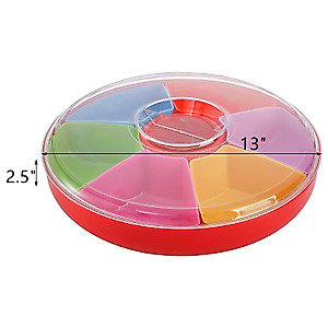 Dicunoy 2 Pack Divided Serving Trays with Lids, 13'' Veggie Tray Container Bowls, Relish Sectional Plastic Snack Tray with 7 Moveable Compartment for Candy, Appetizer, Fruit, Nuts, Parties