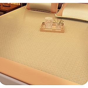 Summer Sleeping Pad Ice Rattan Mat 3 Piece Set (1 Mattress + 2 Pillowcases) Summer Ice Silk Mat Washable Cooler Mattresses (Gray, 59 * 78in/150 * 200cm)