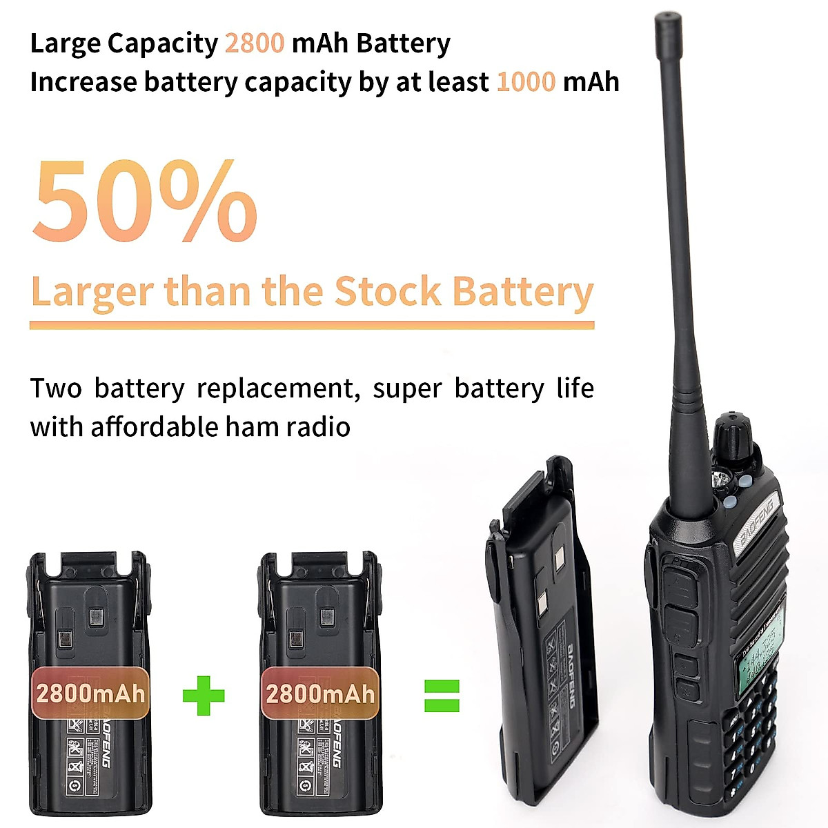 Baofeng UV-82 Baofeng Radio High Power Ham Radio Handheld with Wireless Programmer,Walkie Talkies with Earpiece, Extra 2800mAh Battery Hand Speaker Mic, Long Range Two-way Radio (1 Pack-Full Kits)