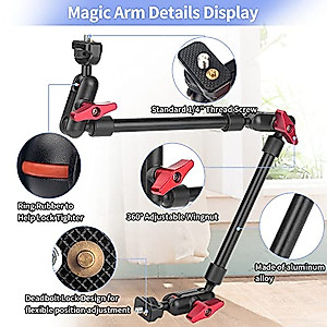 JINSUI 22inch Adjustable Articulating Magic Arm and Super Clamp with 1/4" and 3/8" Thread, Magic Arm Camera Mount with Phone Holder and 3/8" 5/8" Screw Adapters for Microphone, Webcam, LED Light