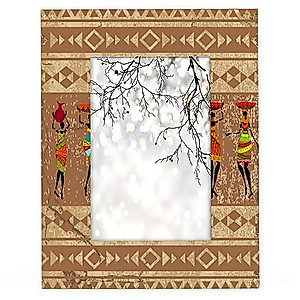 Pardick Aztec Geometric 8x10 Picture Frame, African Ethnic Women Wooden Photo Frame for Wall Mounting or Tabletop Living Room Bedroom Home Decor