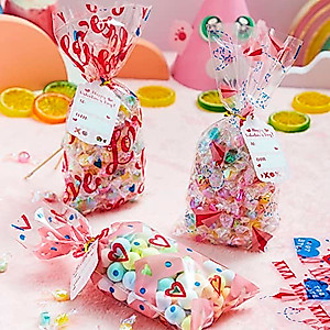 JOYIN 150 Pcs Valentine Gift Bags Long Cellophane Bags with Gift Cards and Twist Ties Valentine Goodies Bags for Valentines Day Party Favors Supplies