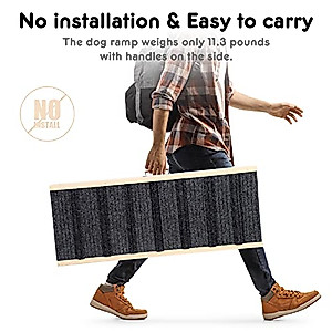 TOFUUMI Dog Ramp for Bed, Car Ramp, Folding Pet Ramp, Dog Stairs, Cat Ramp, Portable Dog Steps Suitable for Elevated Surface Between 15"-22" for Small and Medium Dogs (39 inches)