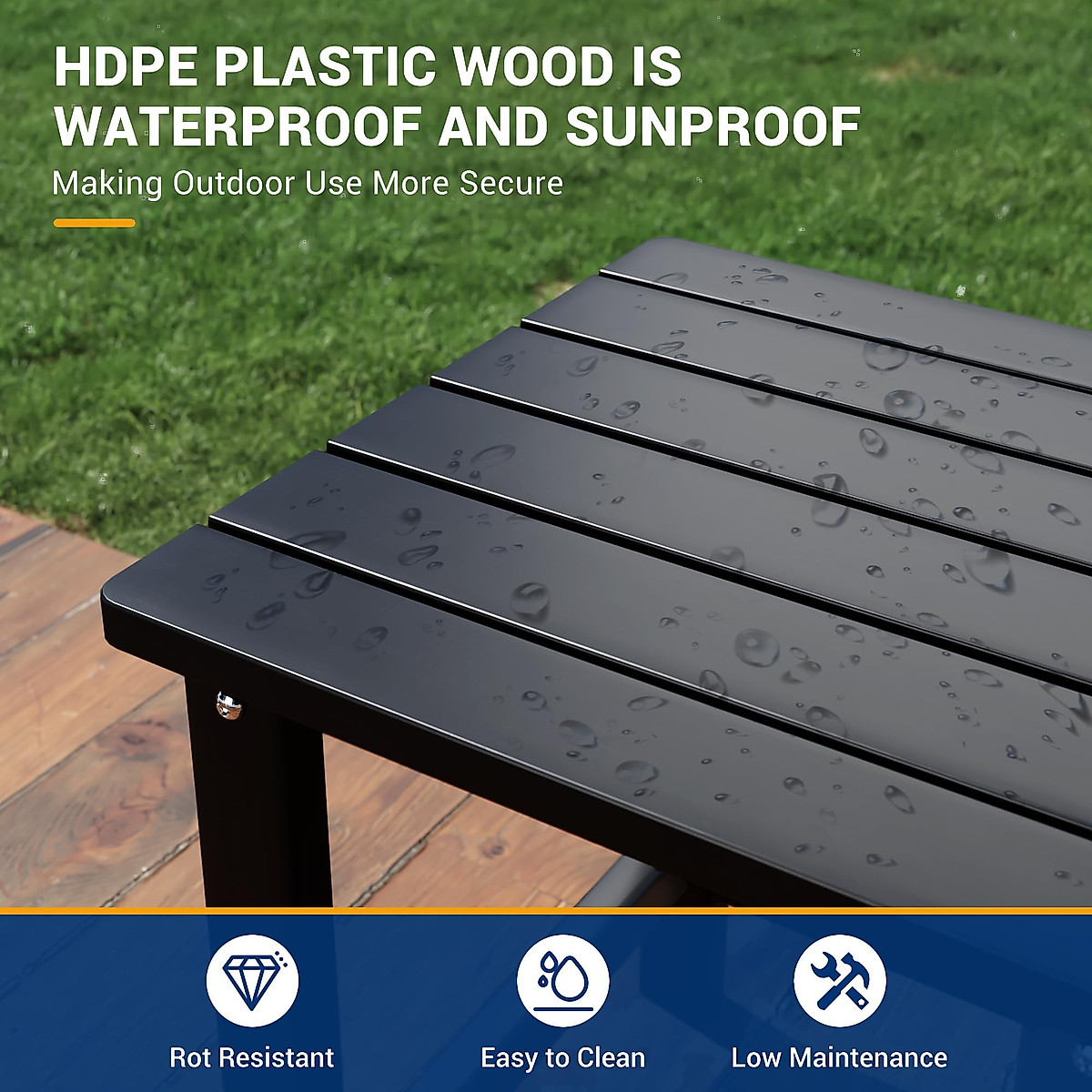 UDPATIO Outdoor Side Table for Patio, XXL Double Rectangular Adirondack Table Poolside Patio Table, HDPE End Table for Outside Backyard Pool Indoor Companion, Easy Maintenance All Weather