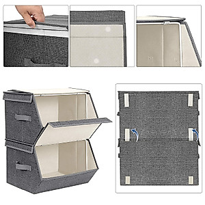 SONGMICS Stackable Storage Bins Set of 2, Storage Boxes with Lids, Non-Woven Fabric Closet Organizers with Magnetic Closures, Side Handles, Dark Gray URYLB02GV1