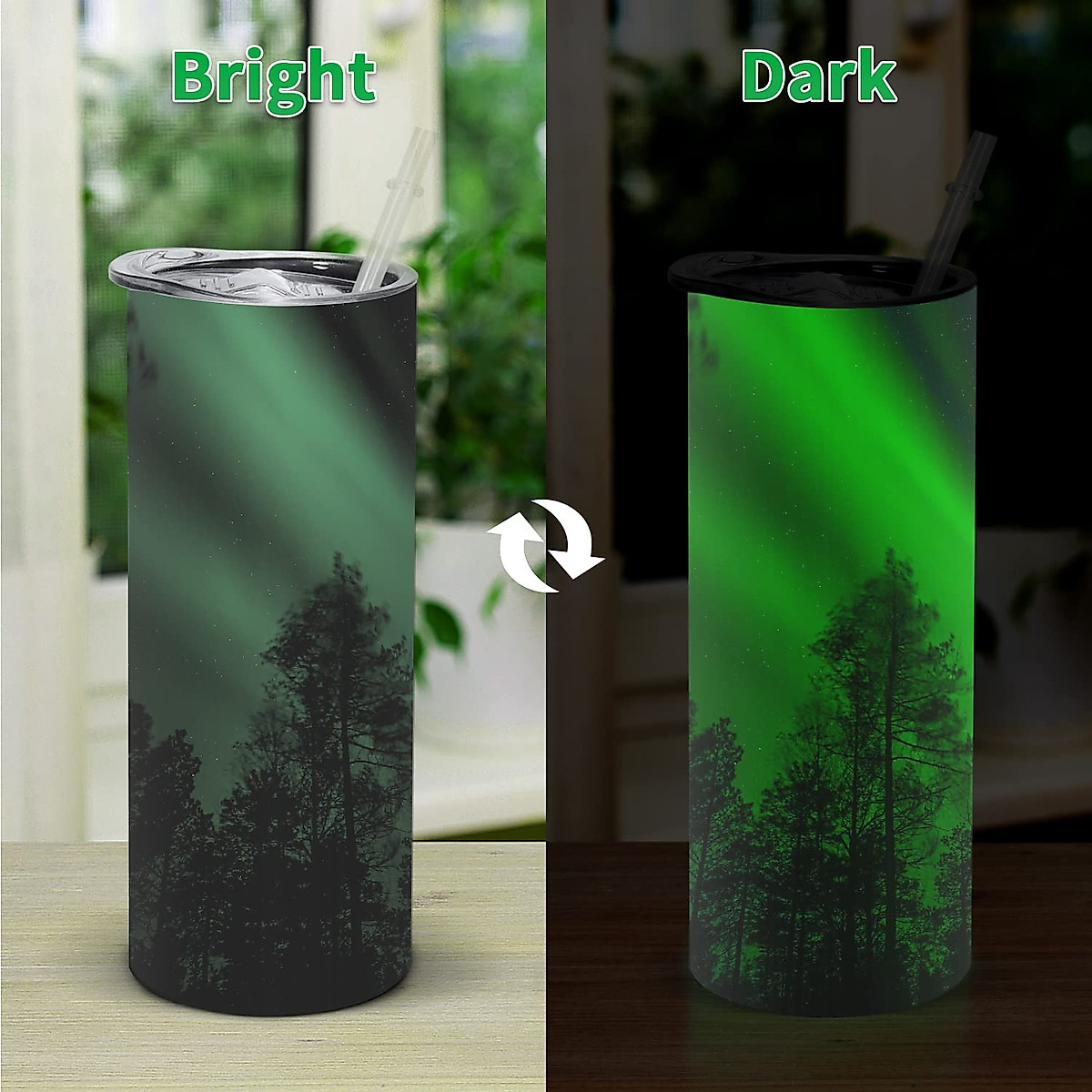 FECBK 25Pcs Glow In The Dark Sublimation Tumblers 20oz Skinny Straight Stainless Steel Double Wall Insulated Sublimation Blanks Tumblers Bulk with Lid and Straw Individually Boxed