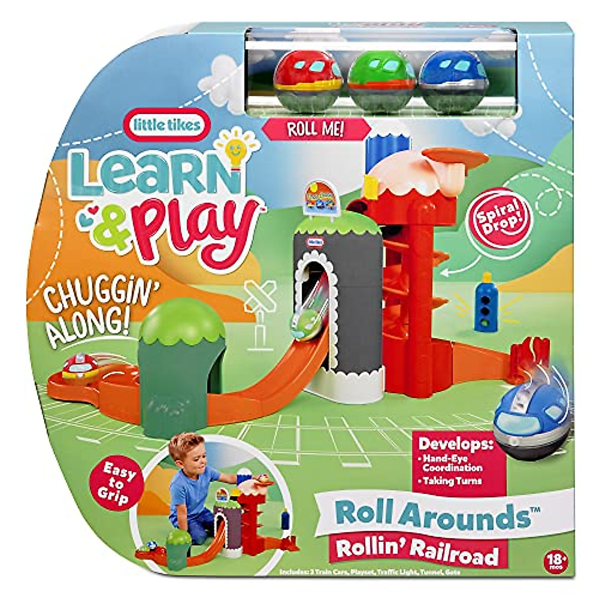 Little Tikes Learn & Play Roll Arounds Rollin' Railroad, Including 3 Toy Train Cars & Playset, Easy Grip & Roll - Birthday Gifts for Kids, Toddler, Boys Girls Ages 18 Months 1 2 3+ Years