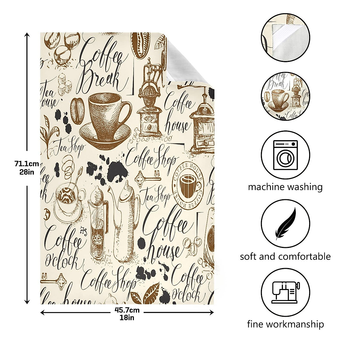 ALAZA Theme of Coffee and Coffee House Decorative Kitchen Dish Towels 1 Piece,Soft and Absorbent Kitchen Hand Towels Home Cleaning Towels Dishcloths,18 x 28 Inch