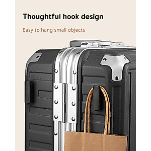 LUGGEX 26 Inch Luggage with Aluminum Frame, 72L Polycarbonate Zipperless Checked Luggage, Black Hard Shell Suitcase 4 Metal Corner