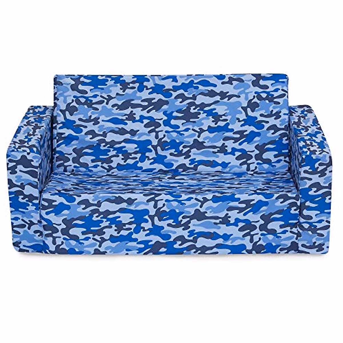 Delta Children Cozee 2-in-1 Extra Wide Convertible Sofa to Lounger-Comfy Flip Open Couch/Sleeper for Kids, Blue Camo