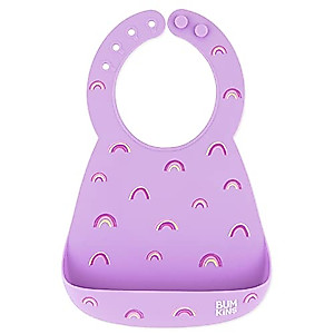 Bumkins Bibs, Silicone Pocket for Babies, Baby Bib for Girl or Boy, for 6-24 Months Up to Toddler, Essential Must Have for Eating, Feeding, Baby Led Weaning Supplies, Mess Saving, Rainbows Purple