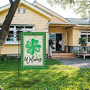 Mloabuc St. Patrick's Day Garden Flag Welcome Lucky Buffalo Lattice Yard Flag Farmhouse Double Sided Lattice Vertical Outdoor Decor 12 x 18 In