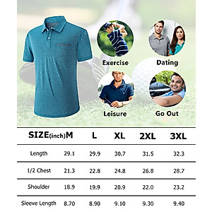 V VALANCH Men's Polo Shirts Sport Casual Short Sleeve Golf Polo Moisture Wicking Collared Tennis T-Shirt Aque Blue L