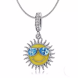 ABAOLA Sun & Blue Eyeglasses Pendant 925 Sterling Silver Beads for Fashion Charms Bracelet & Necklace