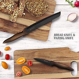 hecef Knife Set Black of 5 with 12 Inch Magnetic Knife Strip, Comes with Protective Blade Cover