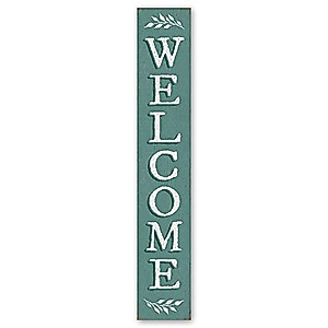 My Word! Welcome Seafoam W/Sprig Welcome Sign and porch leaner for Front Door, Porch, Yard, Deck, Patio, or Wall - Indoor Outdoor Decorative Farmhouse Rustic Vertical Home Decor – 8”x46.5”
