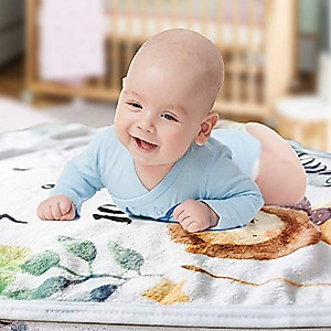Yoothy Safari Baby Monthly Milestone Blanket for Boy and Girl, Gift for Baby Shower, Baby Photo Blanket for Pictures, Wreath &12 Stickers Included, Soft Flannel Blanket, Elephant, Lion 40''x 40''