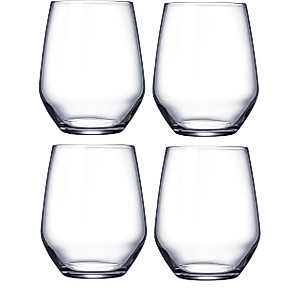 Circleware Basic Stemless White-Red Wine Drinking Glasses, Set of 4, 16 ounce, Limited Edition Glassware