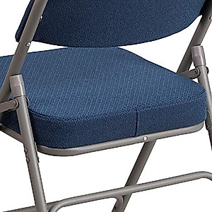 Flash Furniture HERCULES Series Premium Curved Triple Braced & Double Hinged Navy Fabric Metal Folding Chair
