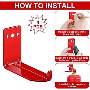 Fire Extinguisher Holder for 5-40 lb Fire Extinguisher Wall Mount with Screws, Gaskets, Self Adhesive Safety Sticker Sign Fire Extinguisher Mount Wall Hook Hanger for Universal Extinguishers (4 Pcs)
