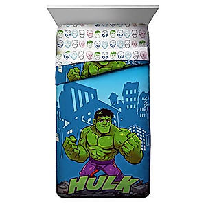 Jay Franco Marvel Super Hero Adventures Hulk Out 4 Piece Toddler Bed Set – Super Soft Microfiber Bed Set Includes Toddler Size Comforter & Sheet Set (Official Marvel Product)