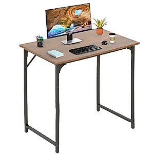 NChanmar 32 Inch Computer Desk, Office Desk Gaming Desk with Metal Frame, Writing Workstation for Home Office, Space Saving Computer Table for Small Space (Brown) 31x19.6x29