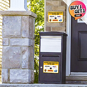 Package Delivery Sign Delivery Instructions Sign 2 Pack Leave Packages in The Box Sign,Two For One : 1 Pcs Super Tough PVC+1 Pcs Self Adhesive Vinyl, Rust-Free, Weather-Proof