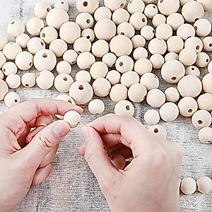 DICOBD 300pcs Wooden Beads 3 Sizes(16mm/20mm/25mm) Natural Unfinished Round Wood Beads Large with 20 Metre Jute Twine for Jewelry Making Home Farmhouse Decoration