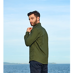 XTAPAN Men's Long Sleeve Casual Slim Fit Button Down Dress Shirt with Two Pockets Asian 5XL=US XL Army Green 6620