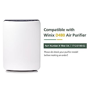 D480 Replacement Filter D4 Compatible with Winix D480 Air Purifier Part No. 1712-0100-00, Includes 1 H13 Grade True HEPA and 4 Activated Carbon Filters (1+4)