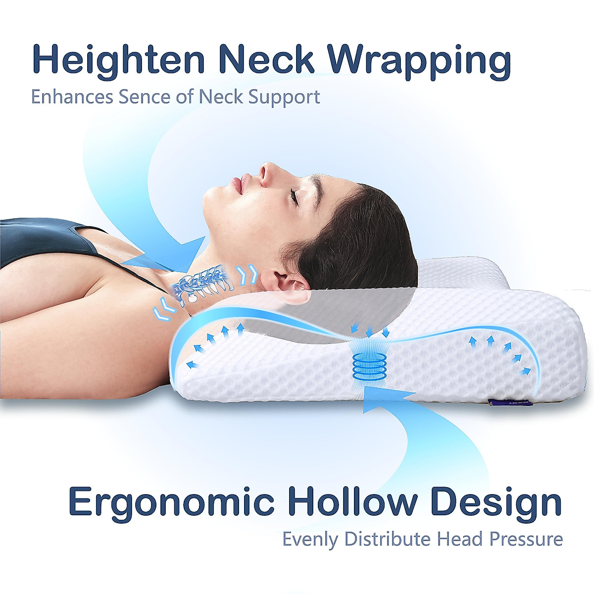 Loucima Cervical Neck Pillows for Pain Relief Sleeping, 2-Way Adjustable Orthopedic Pillow with Ergonomic Hollow Design for Spine Aligning, Memory Foam Contour Bed Pillow for Side Back Stomach Sleeper