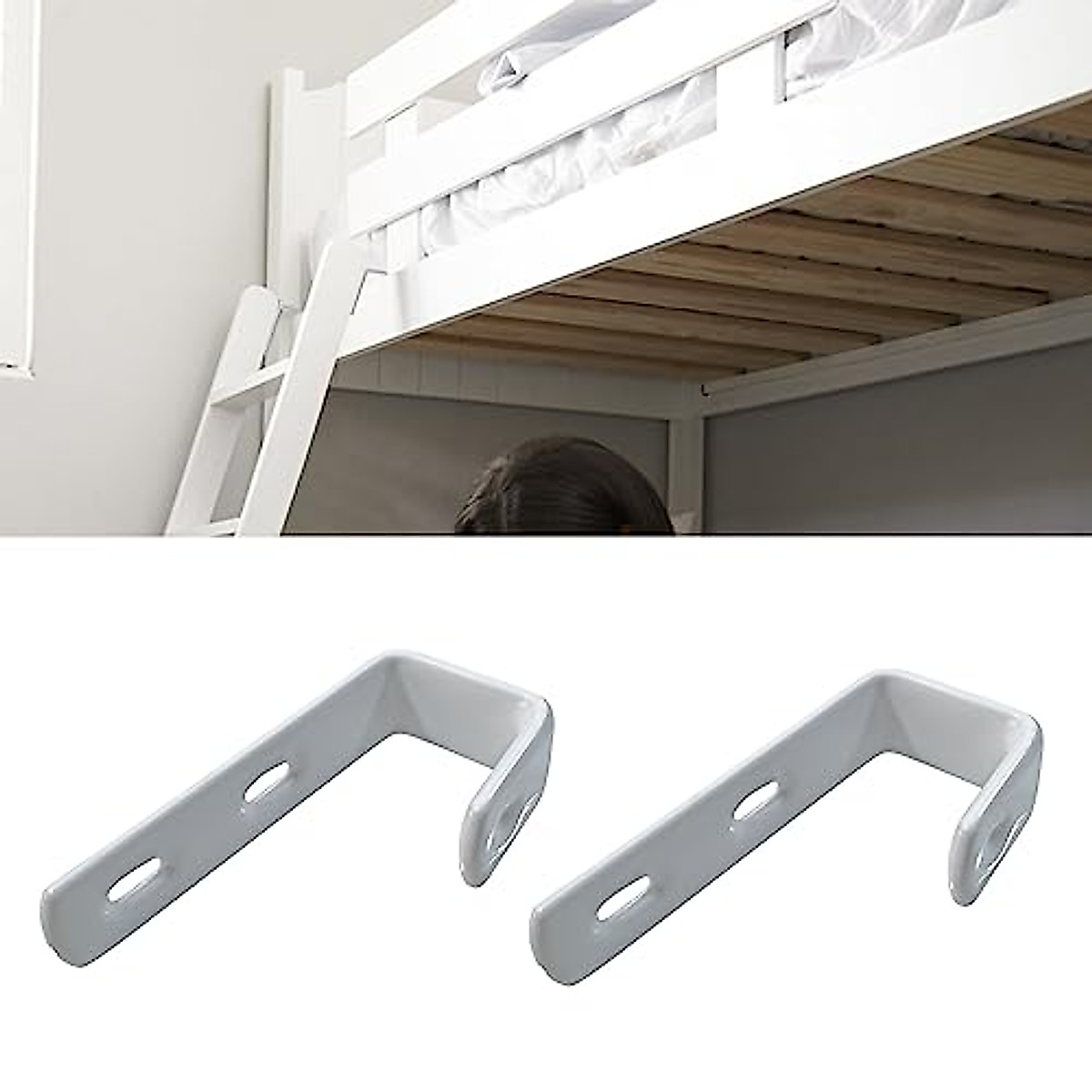 Mewuthede 4pcs Iron Bunk Bed Ladder Hooks Brackets, PVC Coated Stainless Steel Angled Ladder Hooks Heavy Duty Hardware Utility Hook Garage Storage Hook Loft Bed Ladder Hooks (White)