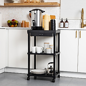 Mind Reader All Purpose Rolling Cart, Printer Cart, Utility Cart, Kitchen Cart, Coffee Cart, Microwave Cart, Bathroom Cart, 3 Tier, Black with Free Condiment Organizer
