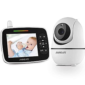 ANMEATE Baby Monitor with Remote Pan-Tilt-Zoom Camera, 3.5” Large Display Video Baby Monitor with Camera and Audio |Infrared Night Vision |Two Way Talk | Room Temperature| Lullabies and 960ft Range