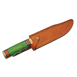 Grassland Wood Handle 12.75″ Stainless Steel Hunting Knife | Red & Blue Wood Spacers