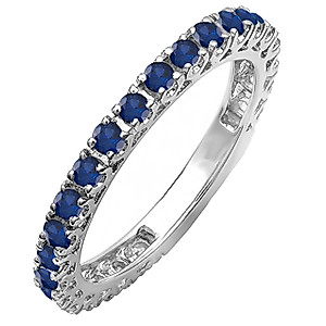 Dazzlingrock Collection 0.90 Carat (Ctw) Round Blue Sapphire Vintage Eternity Infiniteness Stackable Wedding Band for Women in 18K White Gold, Size 9.5
