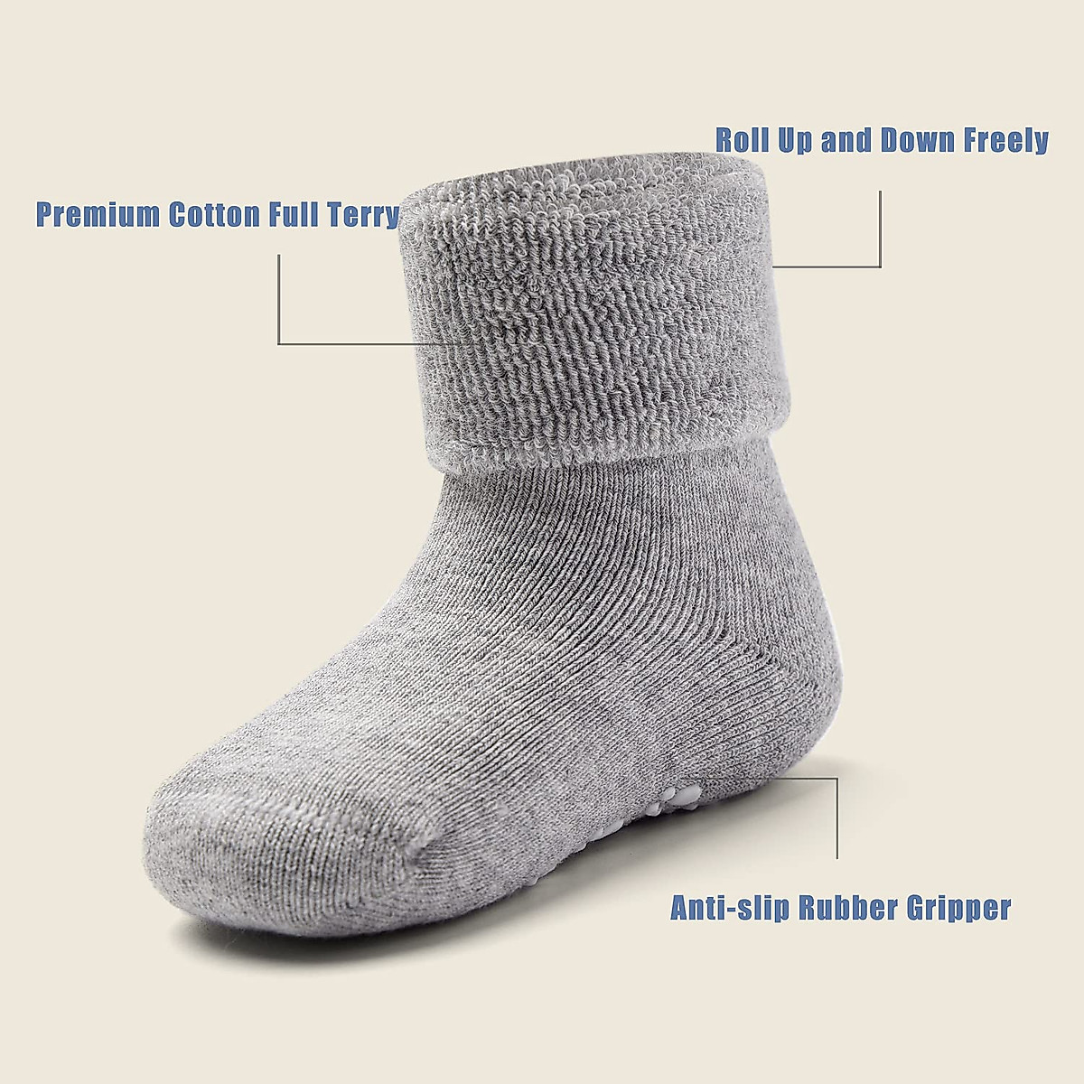 Toddler Non Slip Socks Baby Boys Winter Warm Socks with Grips for Baby Girls Thicken Terry Socks 6 Pack Age 2-4