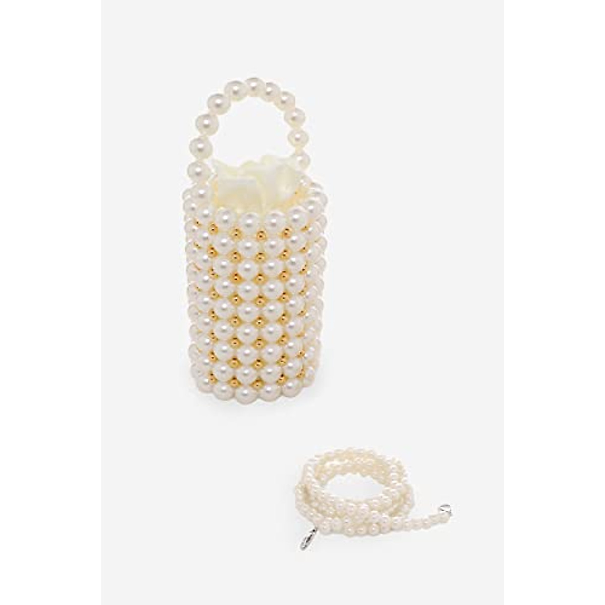 BABEYOND Women Pearl Clutch Purse - Bucket Beaded Bridal Evening Bag Formal Shoulder Bag with Inner Bag for Party Wedding