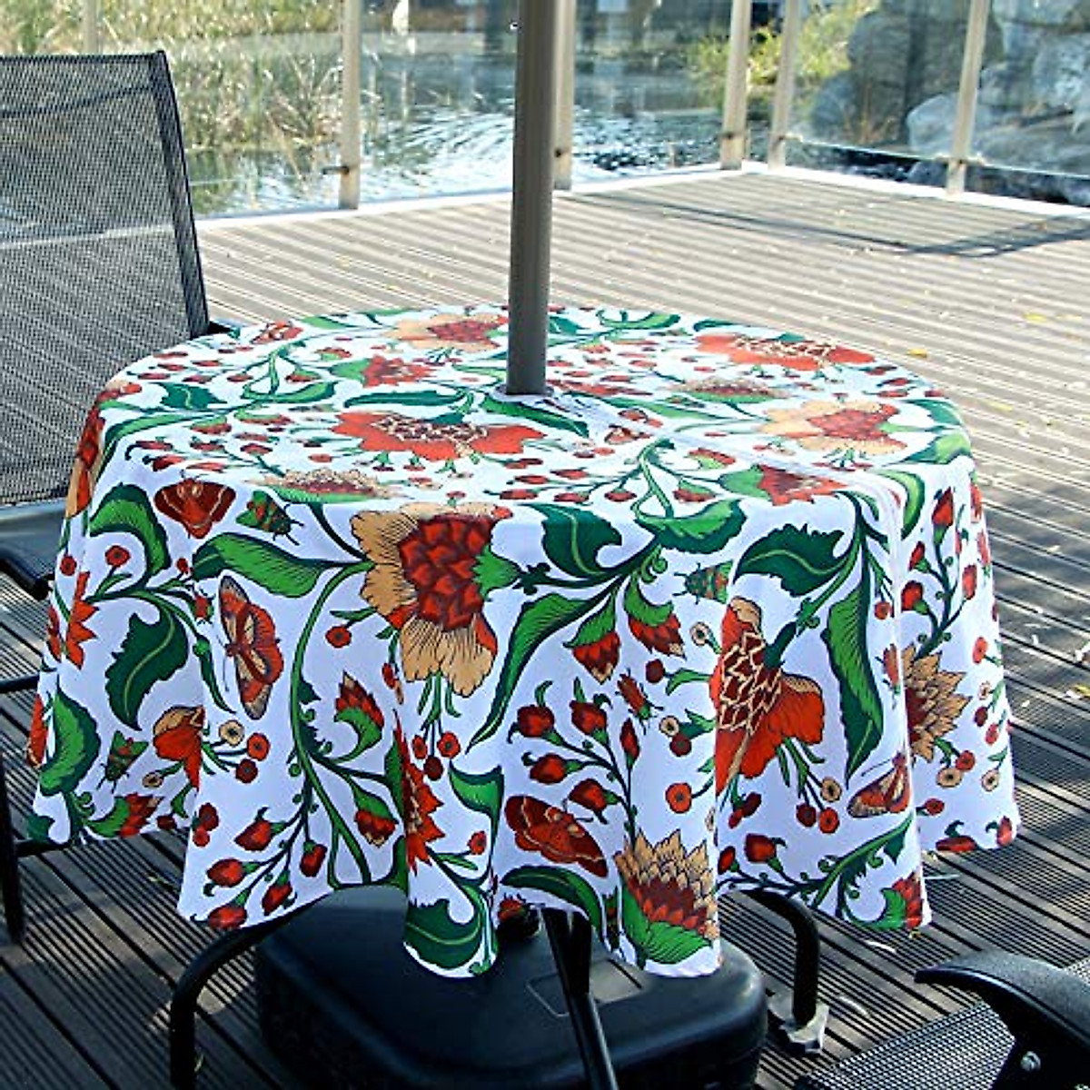 EHouseHome Outdoor and Indoor 60inch Round Tablecloth with Umbrella Hole and Zipper, Waterproof Zippered Patio Table Cloths, Spring/Summer Table Covers for Backyard Circular Table/BBQs/Picnic
