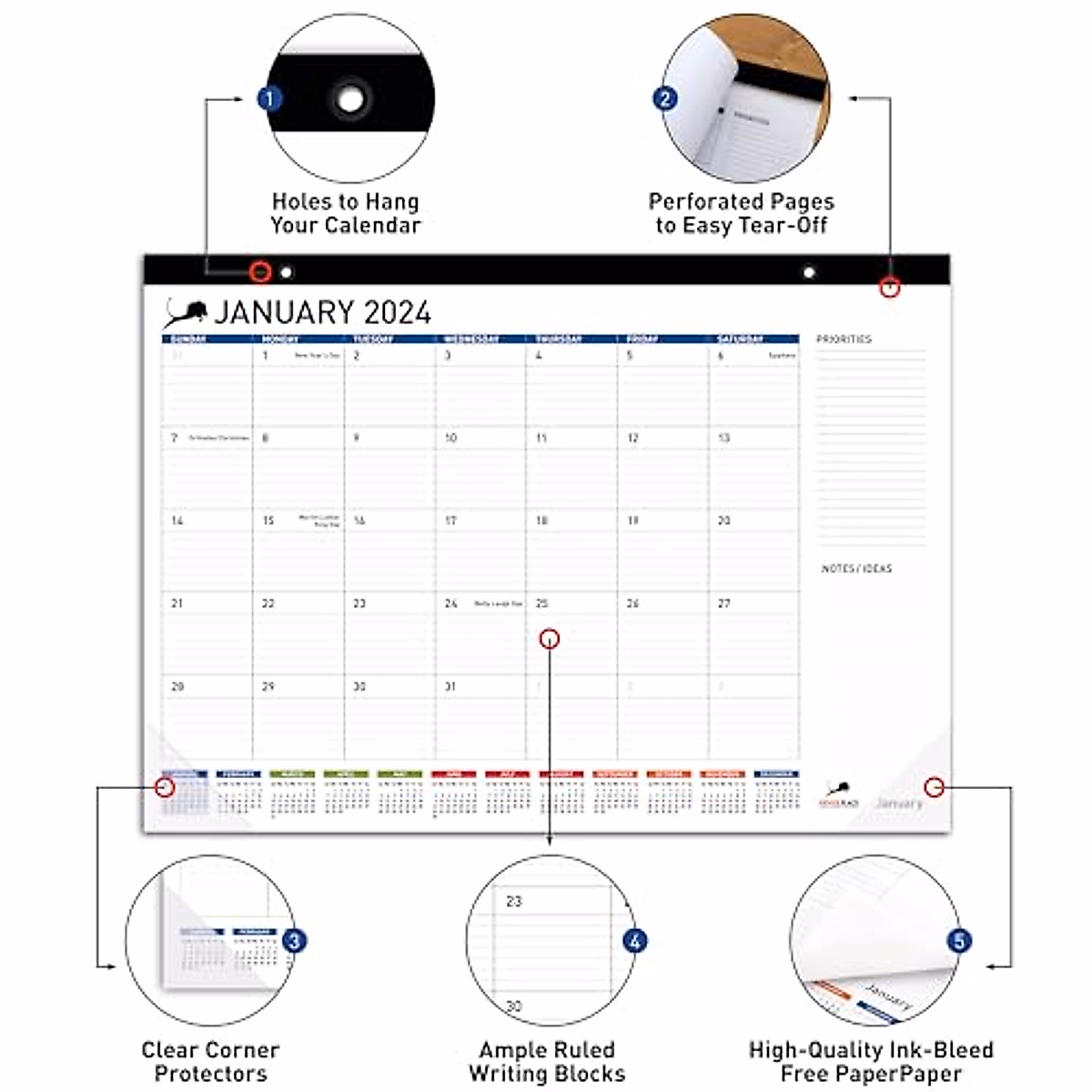 18 Month Desk Calendar 2024-2025 - Large Desktop Calender 17" x 12" - Monthly Planner for Home and Office - School and Teacher Planning Tool