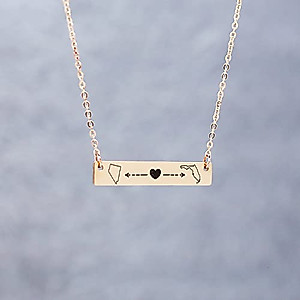 - Long distance necklace Arrow Bar Pendant Necklace Personalized gift 18K Gold/White/Rose Gold Plated Stainless Steel, Delicate Engraved Travel Moving Away Graduation gifts