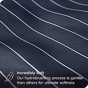 Bare Home Twin XL Sheet Set - College Dorm Size - 1800 Ultra-Soft Microfiber Twin Extra Long Bed Sheets - Deep Pockets - Easy Fit - 3 Piece Set - Bed Sheets (Twin XL, Pinstripe - Midnight/White)