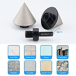 2” Diamond Beveling Chamfer Bit, 50mm Diamond Countersink Drill Bits Enlarging Trimming Holes in Porcelain Ceramic Granite Tiles with 5/8-11 Thread to 3/8” Hex Shank Adapter