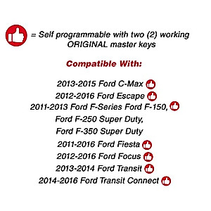 KeylessOption Keyless Entry Remote Car Uncut High Security Key Fob for 164-R8007 Ford Focus Transit Connect Escape (Pack of 2)