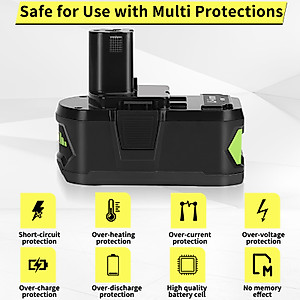 BiBiSi 2 Pack 7.0Ah 18V Replacement Battery for Ryobi 18V Battery, Lithium-Ion Battery Compatible with Ryobi ONE+ 18V P108 P102 P103 P104 P105 P107 P109 P190 P122