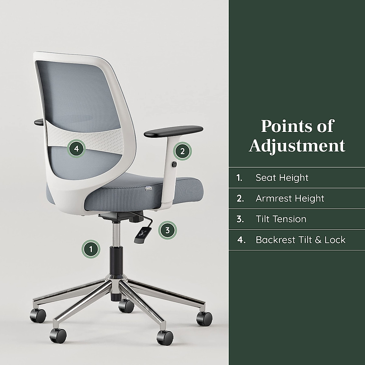 Branch Daily Chair - Computer Office Chair with Swivel, Lumbar Rest, and Adjustable Armrests - Sustainable, Stylish Mesh, & Adjustable Armrests - Comfortable Seating for Improved Posture - Slate