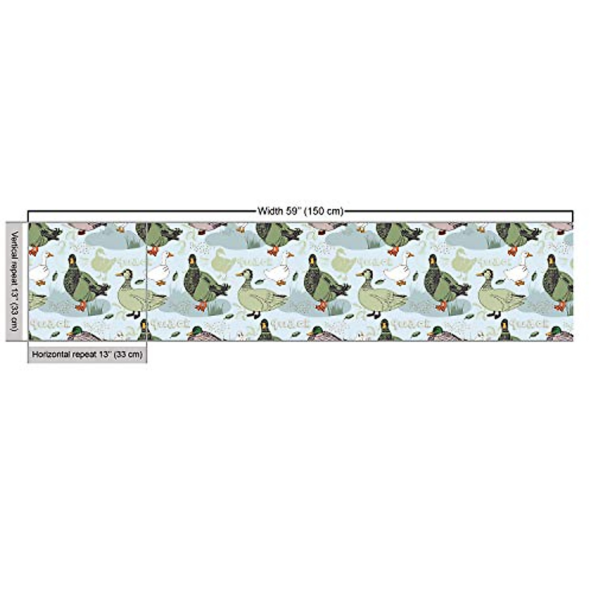 Lunarable Geese Fabric by The Yard, Ducks Fowl on The Farm with Greenery Leaves Etching Illustration Design Print, Decorative Fabric for Upholstery and Home Accents, 1 Yard, Olive Green